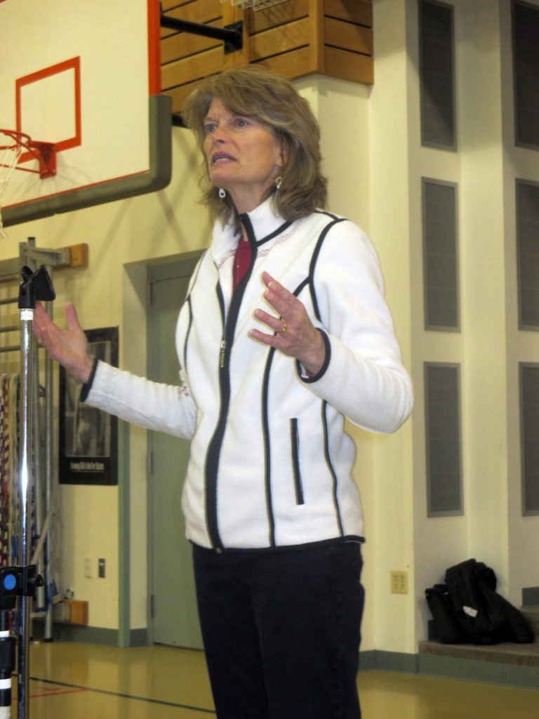 Senator Lisa Murkowski answers questions at Talkeetna town hall meeting ...