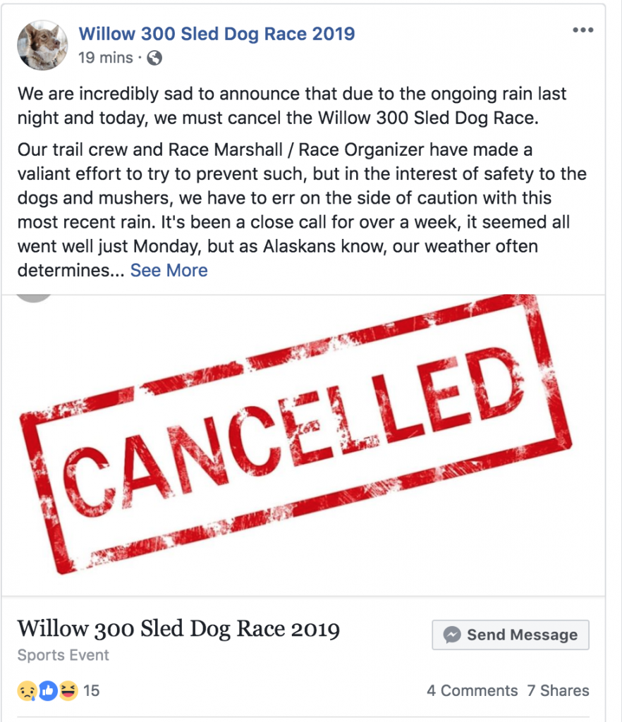 Willow 300 cancelled due to poor trail conditions | KTNA 88.9 FM
